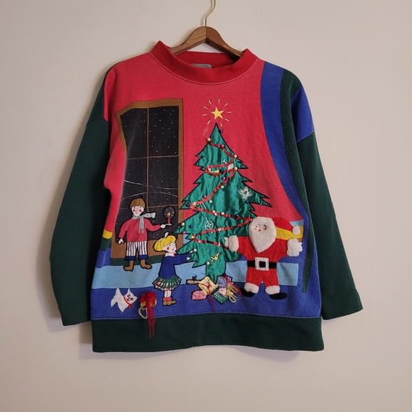 Ivy | Tops | Vintage Ivy Tacky Christmas Sweatshirt Embroidered Santa ...
